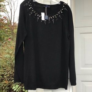 Talbots | Sweaters | Nwt Talbots Pretty Black Jeweled Neck Sweater ...